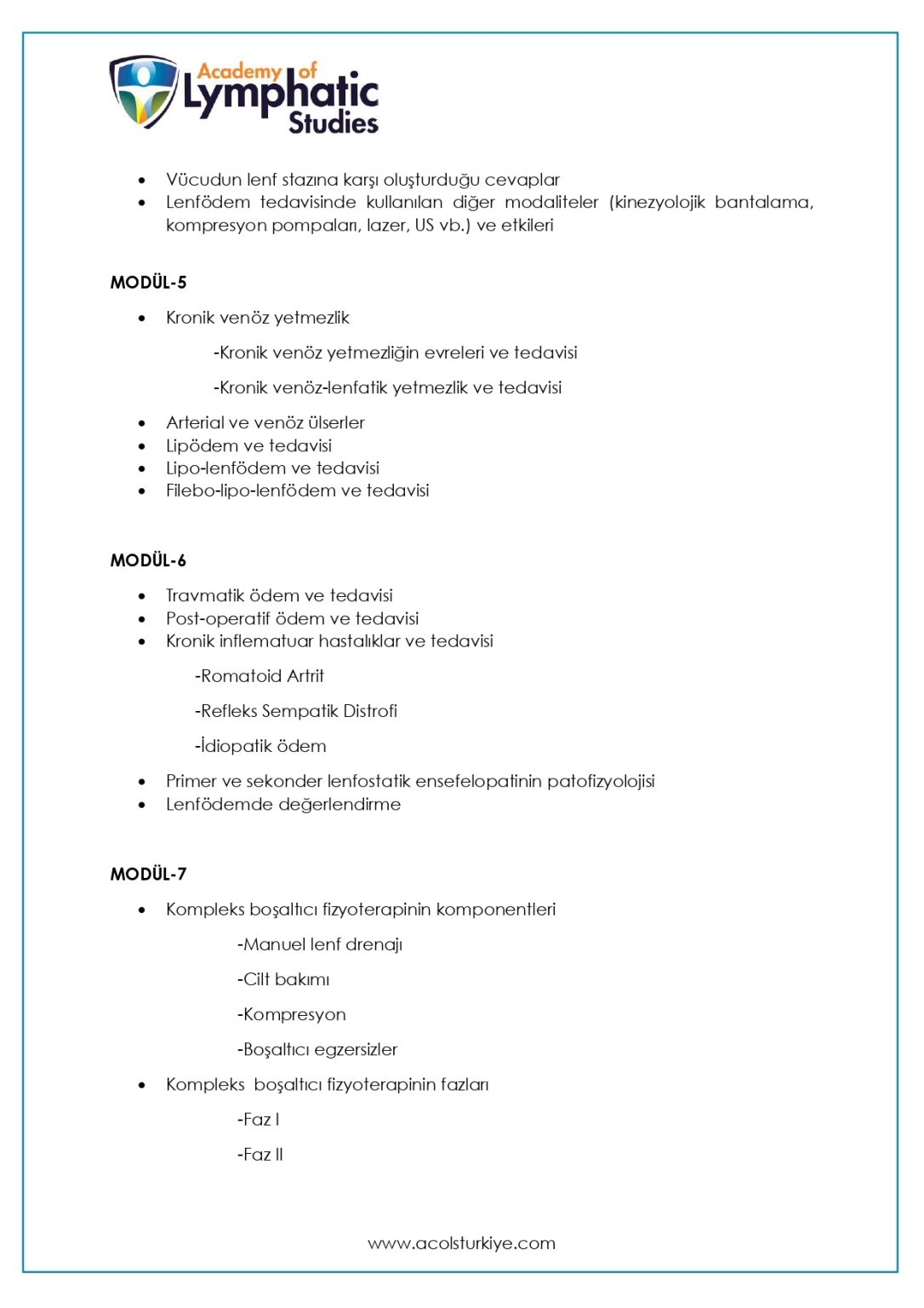 ACADEMY OF LYMPHATIC STUDIES (ACOLS) LENFÖDEM SERTİFİKASYON PROGRAMI ...